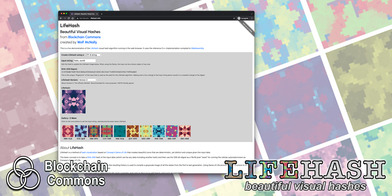 GitHub - BlockchainCommons/lifehash.info: A web-based demo of the LifeHash visual hash algorithm ...