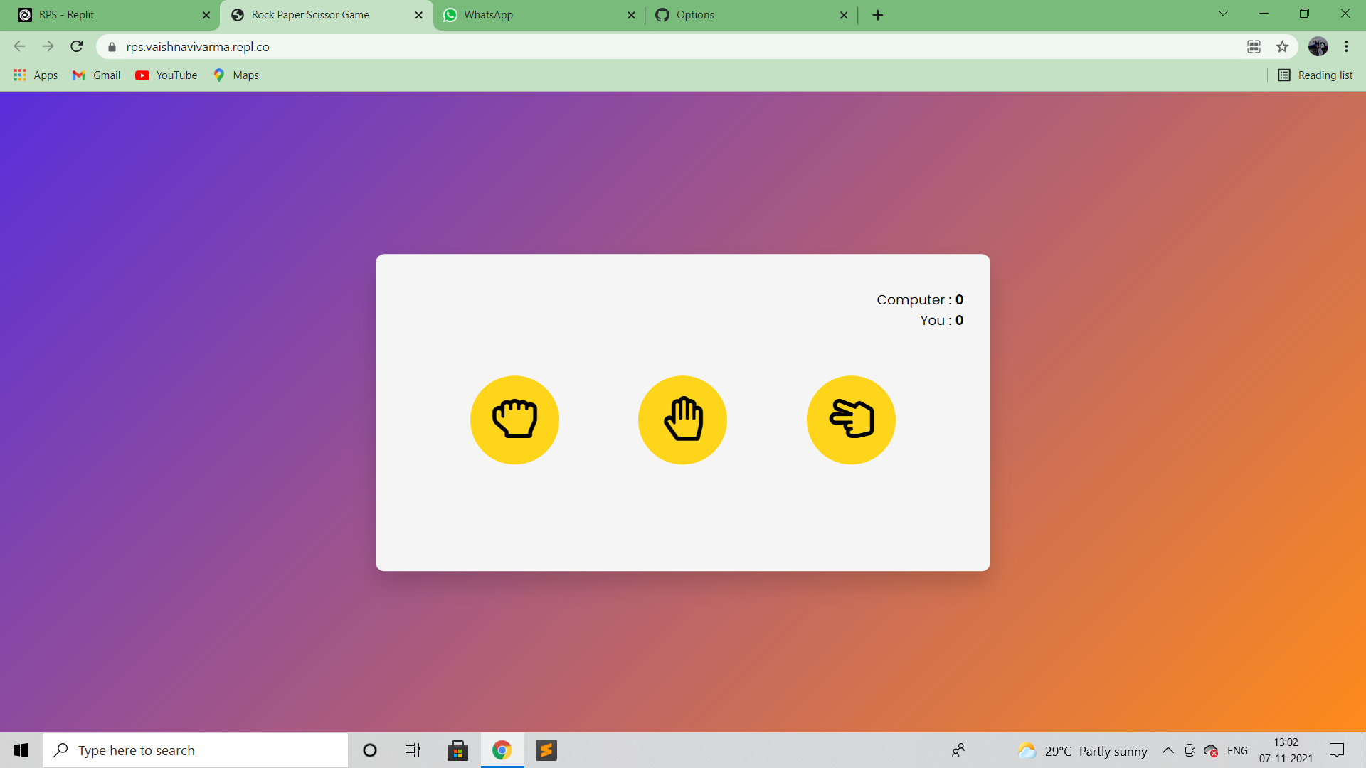 GitHub - Vaishnavi-Varma/Rock-Paper-Scissor-Game