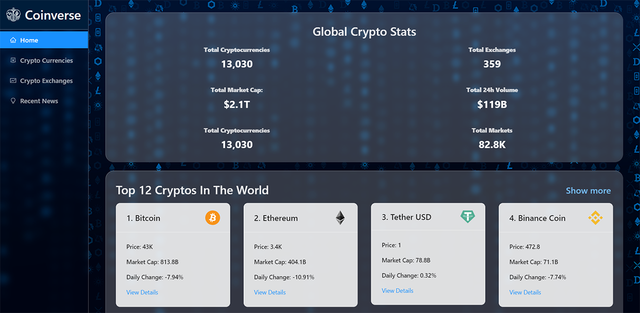 GitHub - KirtiVernekar/coinverse: Coinverse is a cryptocurrency app that provides realtime ...
