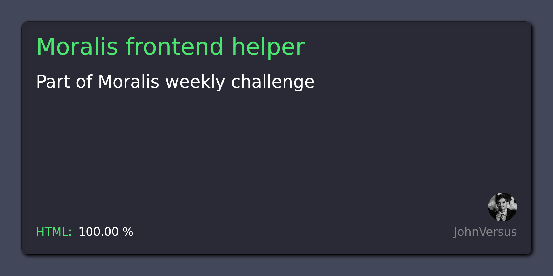 GitHub - JohnVersus/moralis-frontend-helper: Part of Moralis weekly challenge