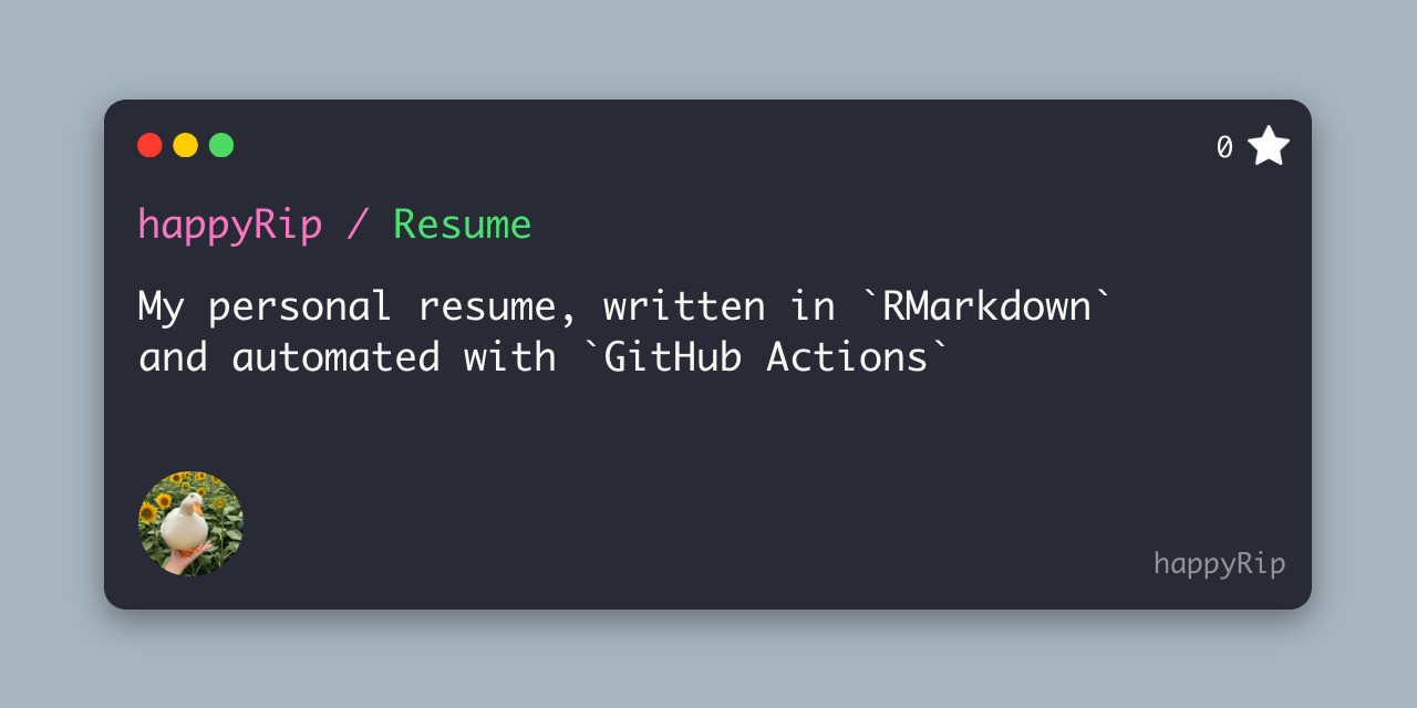 GitHub - happyRip/Resume: My personal resume, written in RMarkdown and ...
