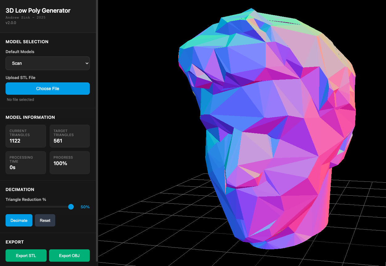 GitHub - AndrewSink/3D-Low-Poly-Generator: 3D Low Poly Generator / Mesh Decimation Tool