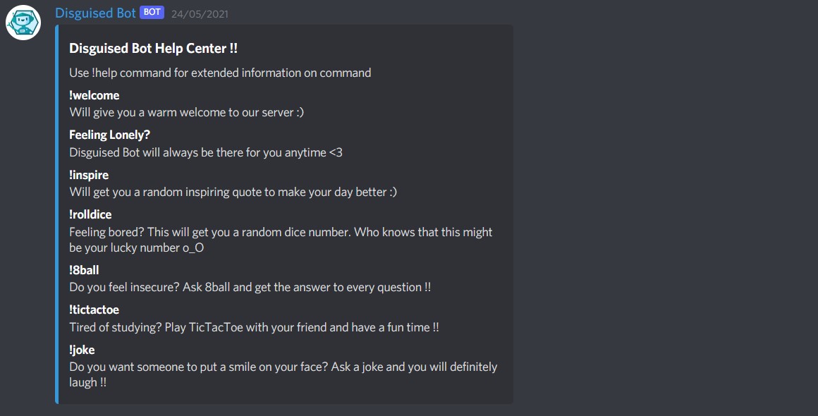 Github Ninadrao0707disguised Bot A Multipurpose Discord Bot That Can Welcome Members Ask 
