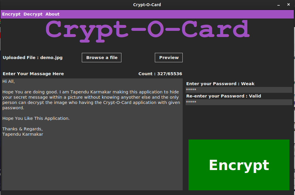 GitHub - iamtapendu/Crypt-O-Card: Hiding a Message a within a picture