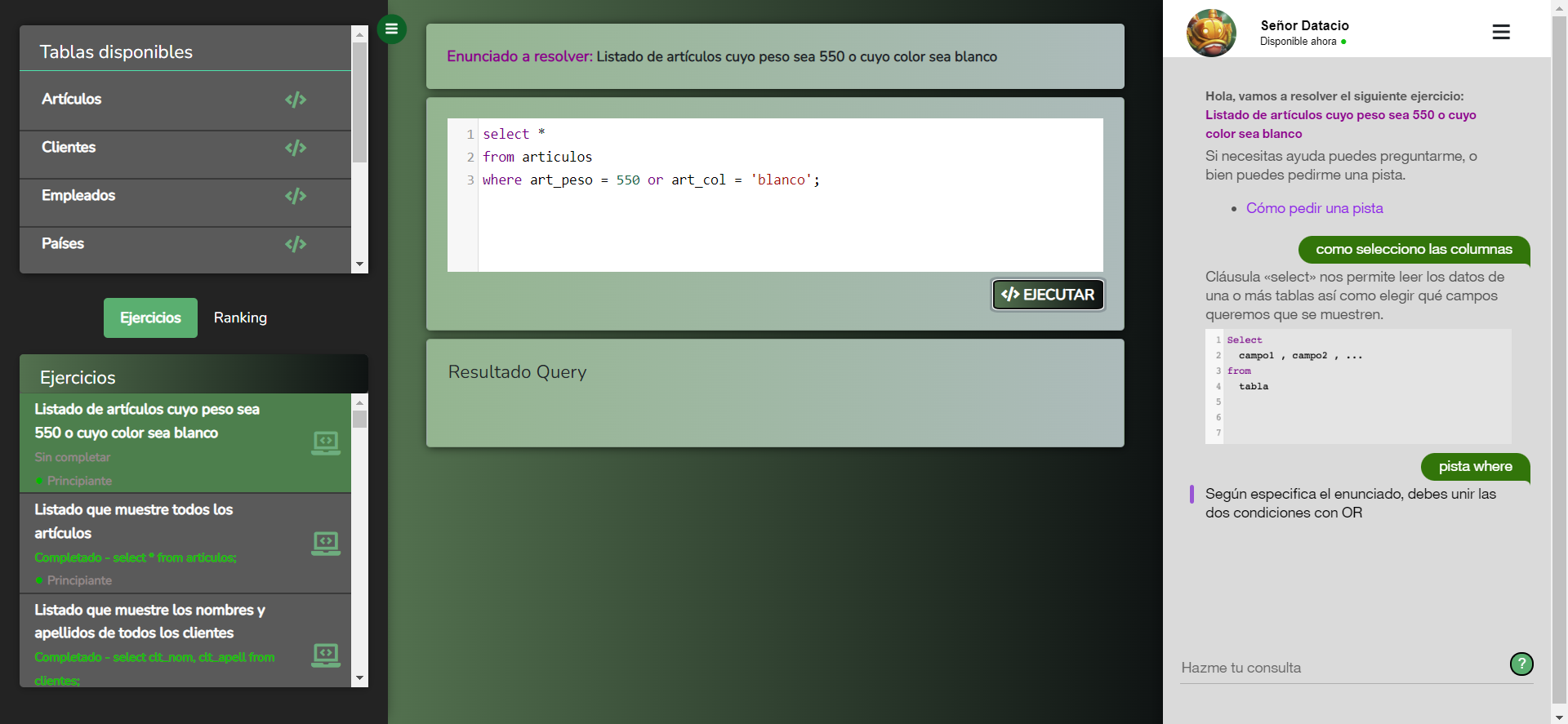GitHub - rubenperezm/Chatbot: Plataforma para aprender SQL de la ...