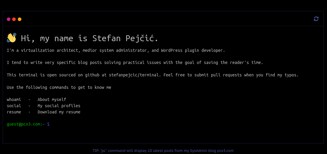 GitHub - stefanpejcic/terminal: linux terminal js