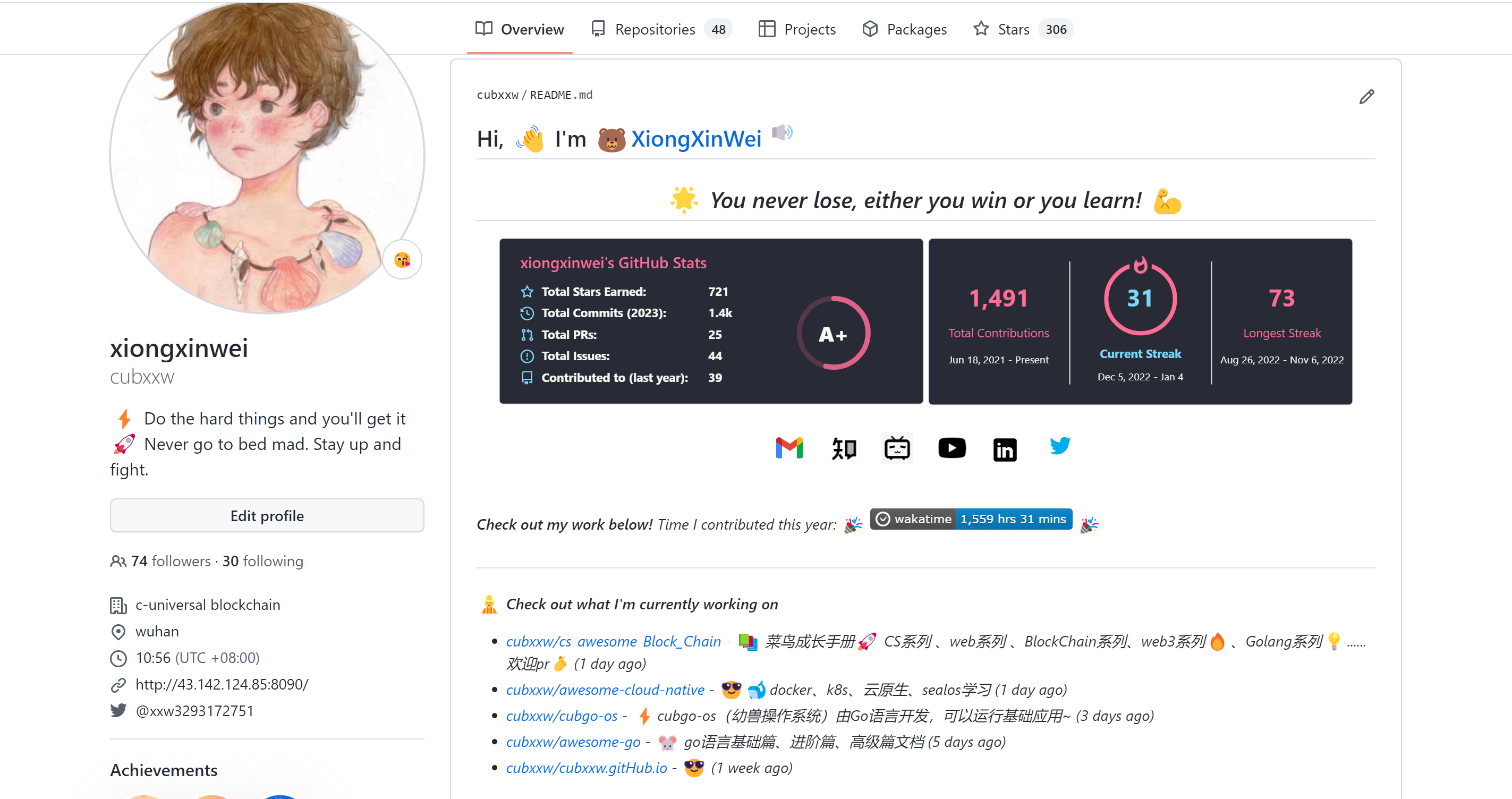 GitHub - cubxxw/cubxxw: 🏄‍♂️ Personalized personal README README can be templated TO your own ...