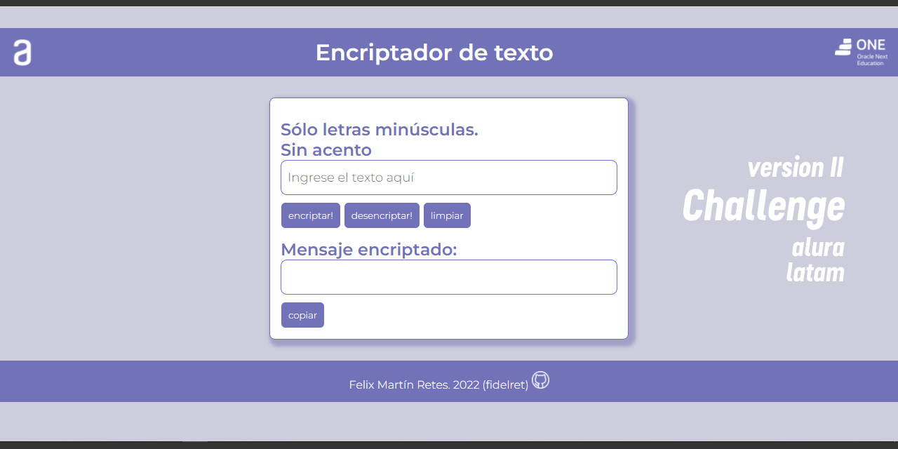 GitHub - fidelret/encriptador.github.io: Encriptador de texto / Challenge - Alura Latam - Oracle ONE