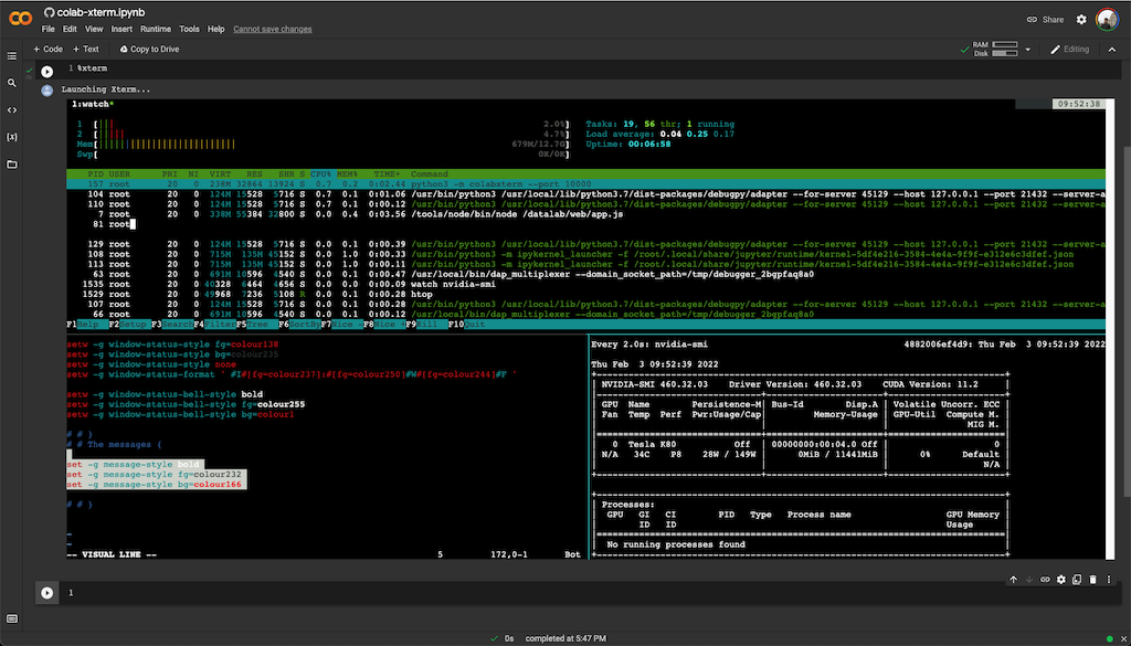 GitHub - InfuseAI/colab-xterm: Open a terminal in colab, including the ...