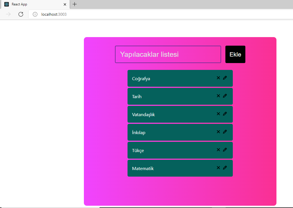 GitHub - GdnAys/React.js-ile-TodoList-uygulamas-: Yapılacaklar listesi ...