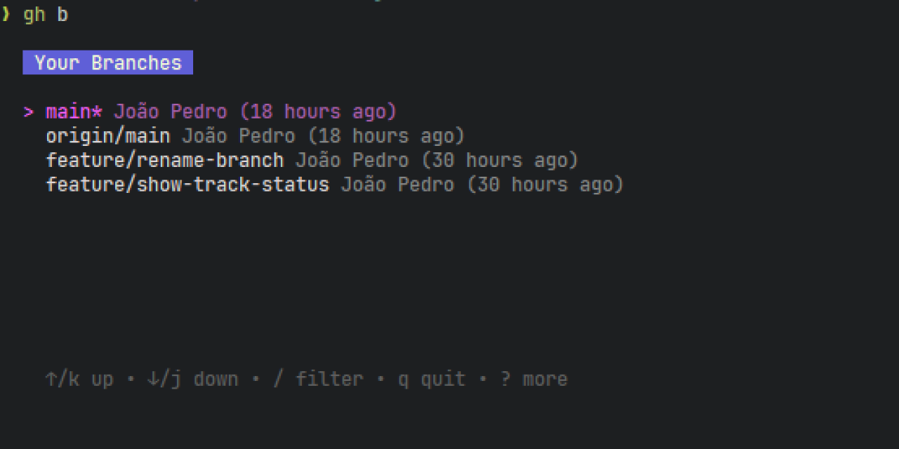 GitHub - joaom00/gh-b: GitHub CLI extension to easily manage your branches