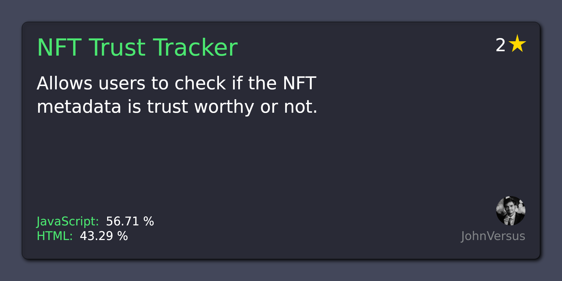 GitHub - JohnVersus/NFT-Trust-Tracker: Allows users to check if the NFT metadata is trust worthy ...