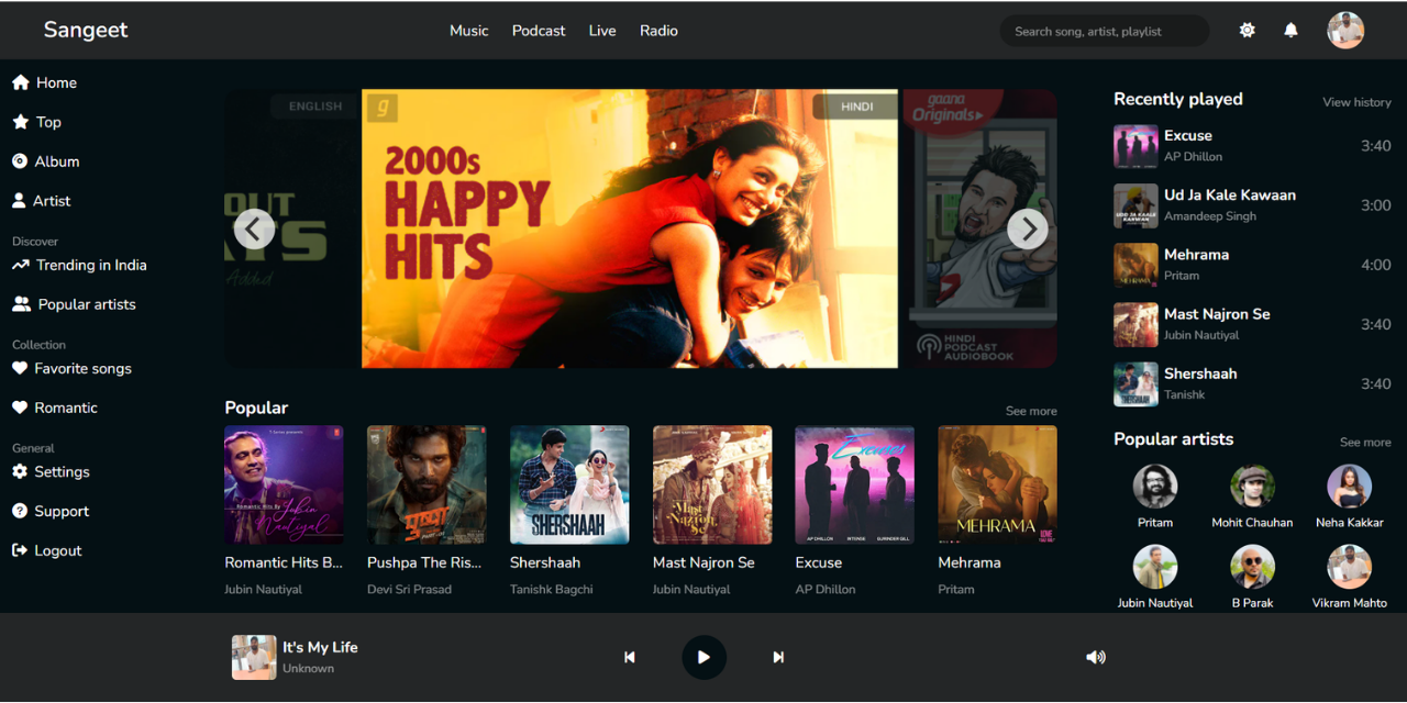 GitHub - vikrammahto/sangeet: Sangeet - Suno Sunao | Music Desktop UI Made using HTML, CSS ...