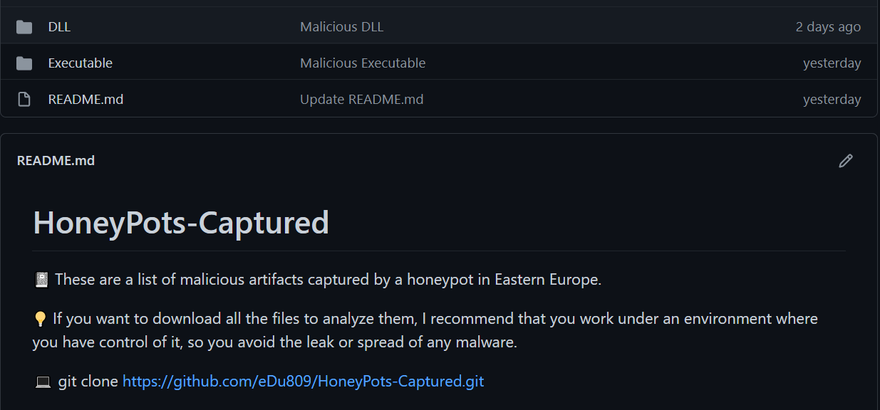 GitHub - eDu809/HoneyPots-Captured: These are a list of malicious artifacts captured by a ...
