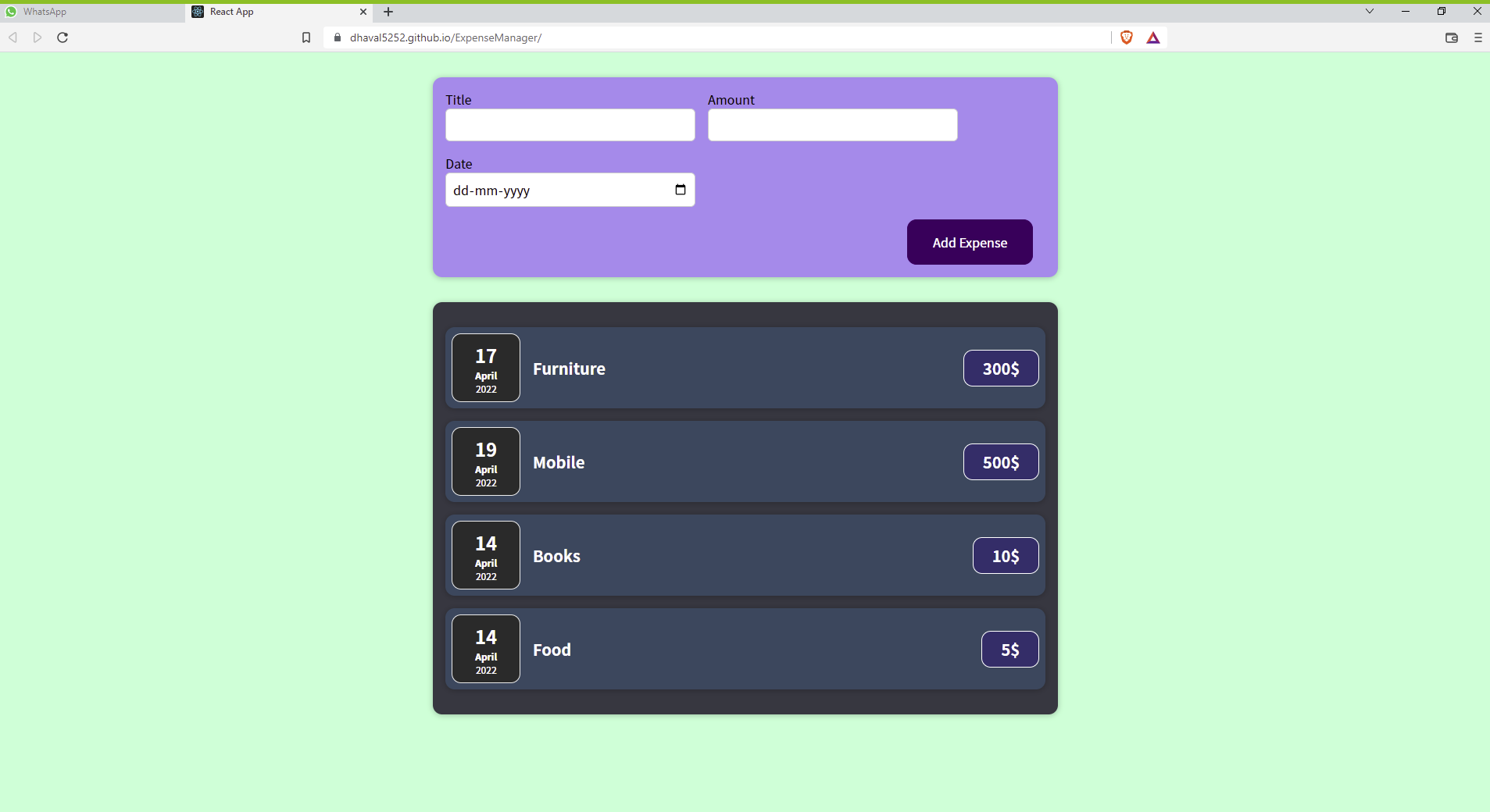 Github Dhaval5252 Reactjs Expense Tracker This Expense Tracker Is Created By Using Reactjs