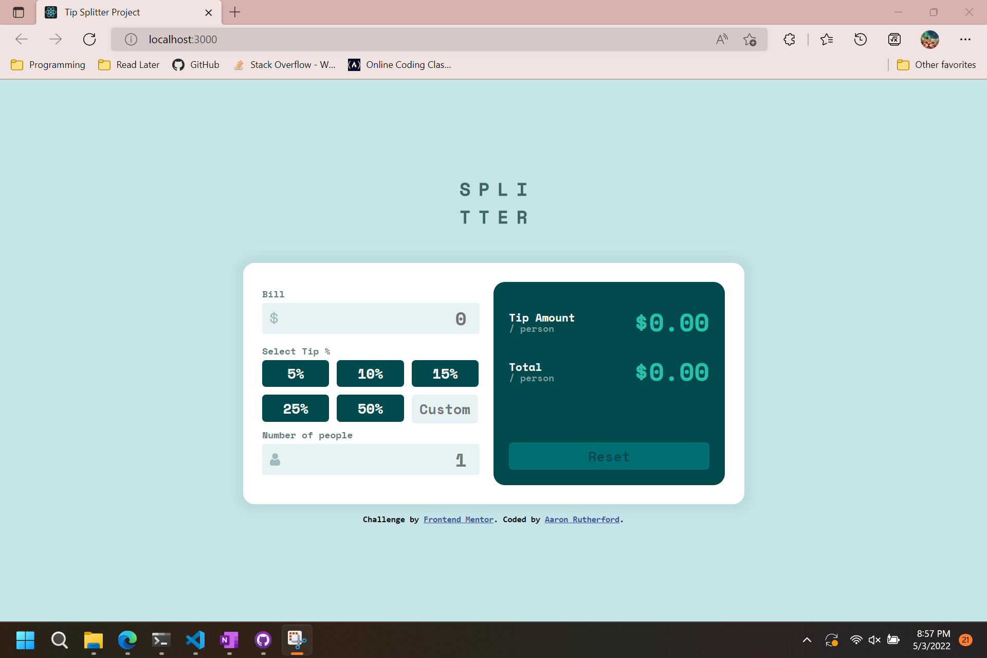 GitHub - rutherfordaaron/tip-calc: Tip splitting calculator challenge from codementor.io