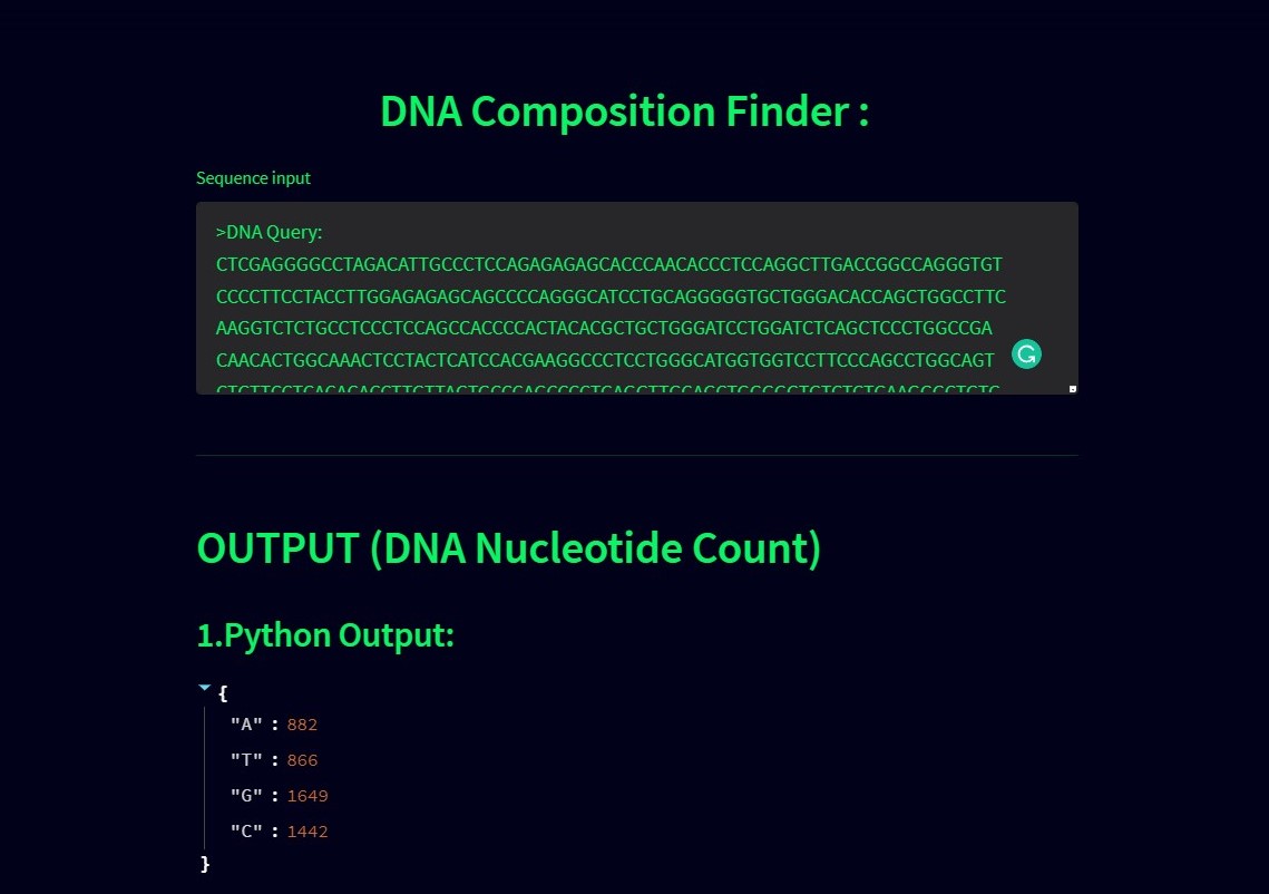 Github Sxr24 Dna Composition Finder Bioinformatics Streamlit X Python Streamlit App