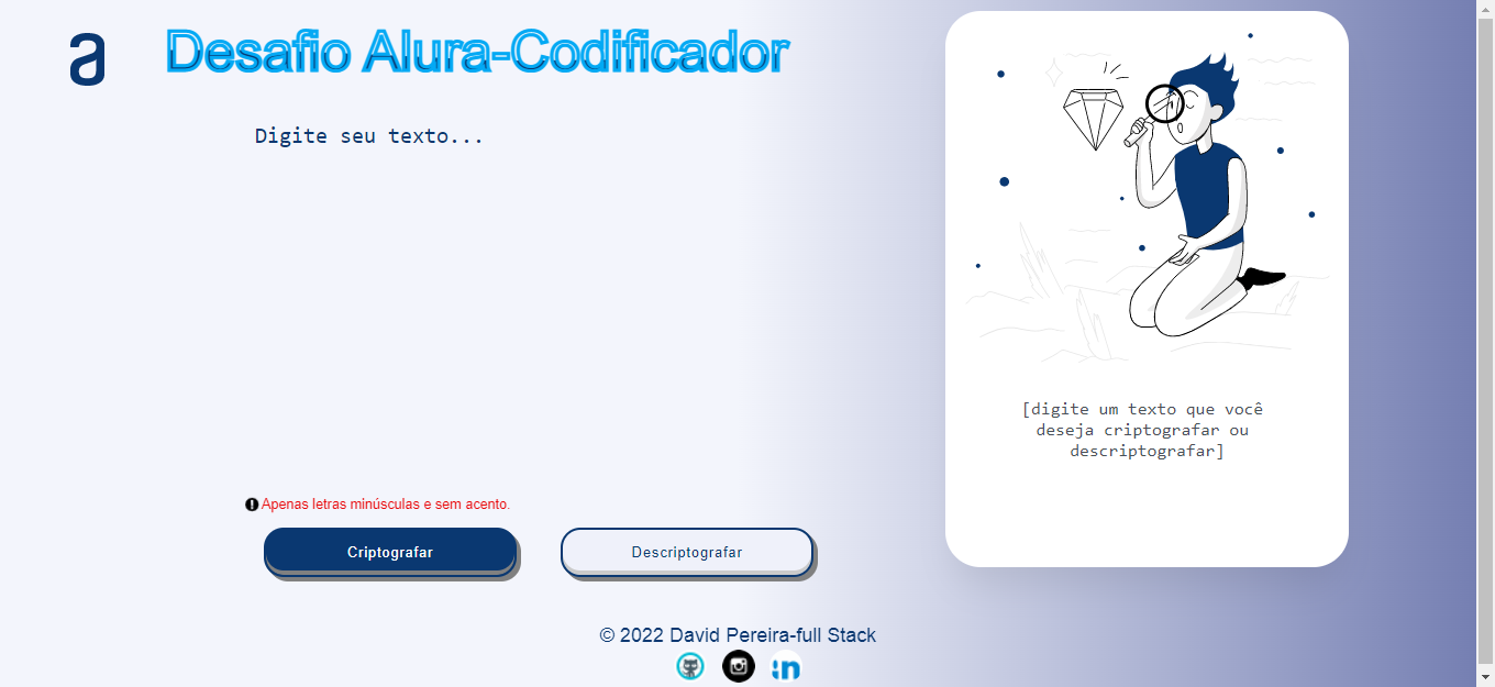 GitHub - DavidDrogs/Desafio-Alura_Codificador: desafio desenvolvimento de site que faz a ...