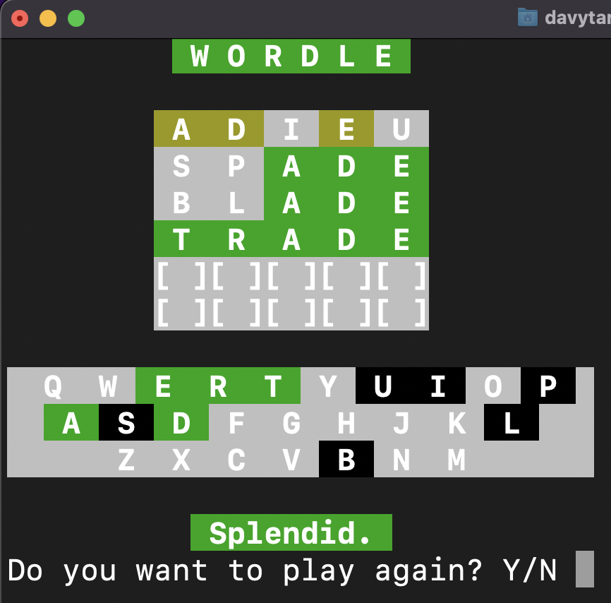 GitHub - davytan07/Wordle: Terminal-based clone of the popular game "Wordle"