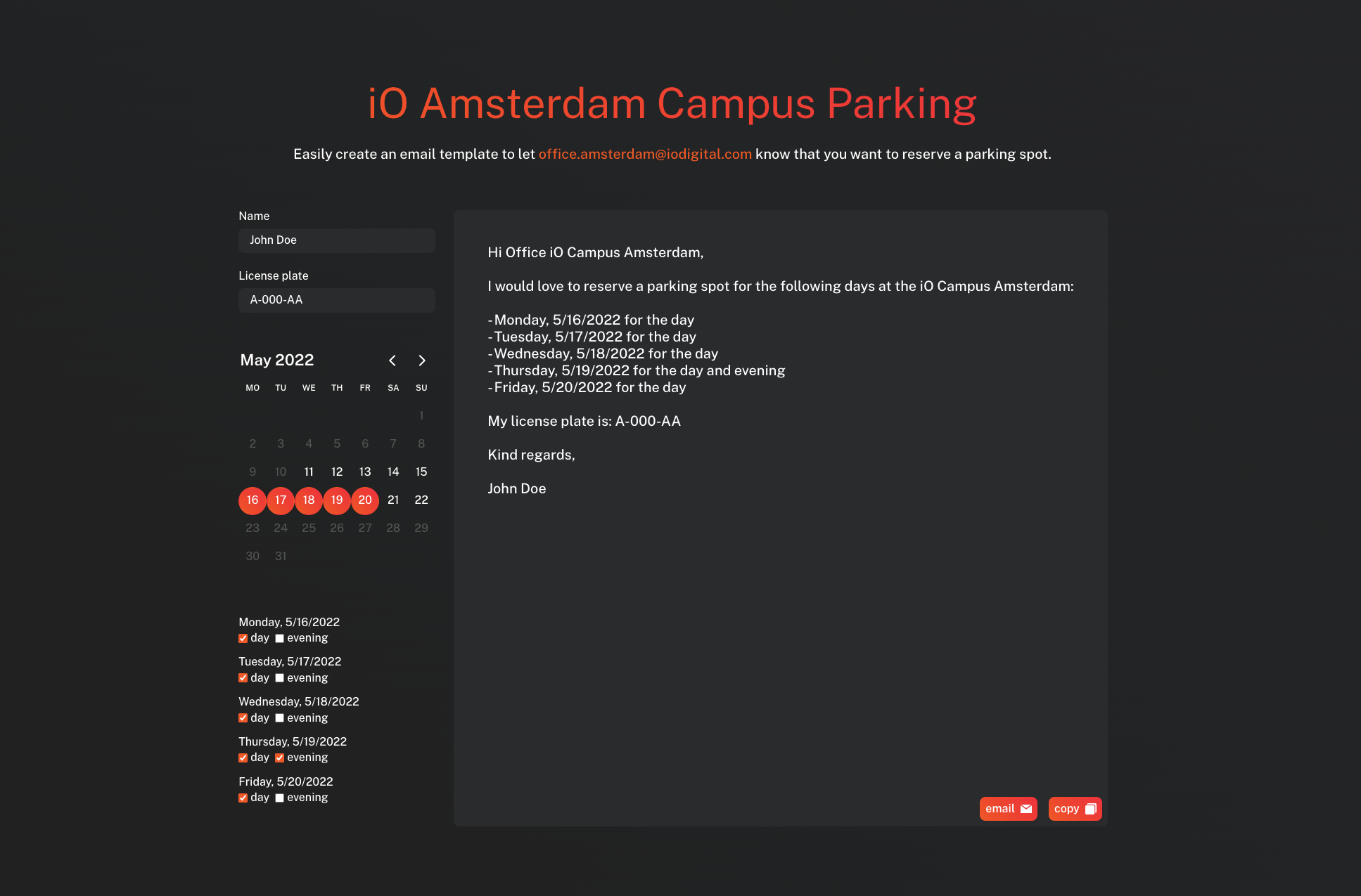 GitHub - DaveBitter/io-campus-amsterdam-parking: Email template generator to let reception know ...