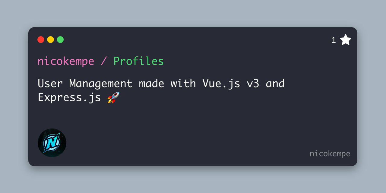GitHub - nicokempe/Profiles: Profile Management made with Vue.js v3 and Express.js 🚀