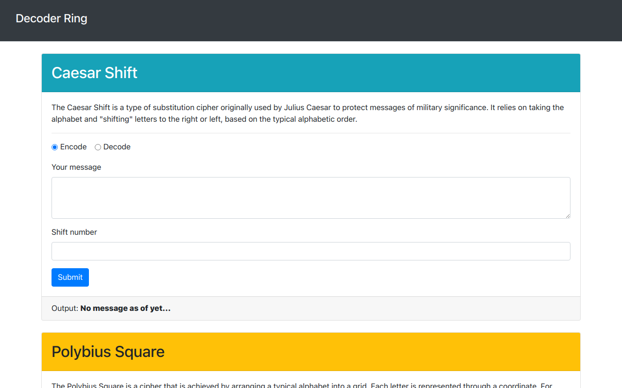 GitHub - JonEast87/Project_Decoder_Ring: Thinkful 12.2