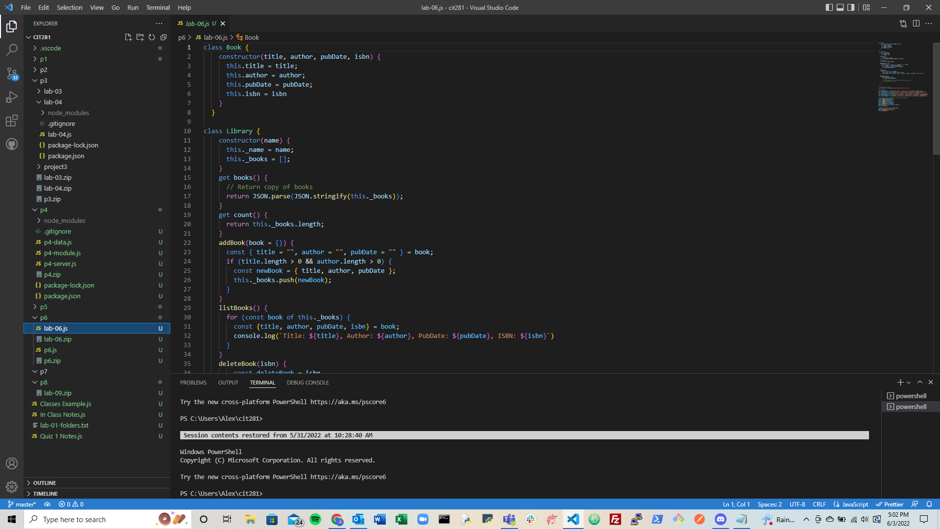 GitHub - AlexHart5/cit281-lab06: Learning how to use classes