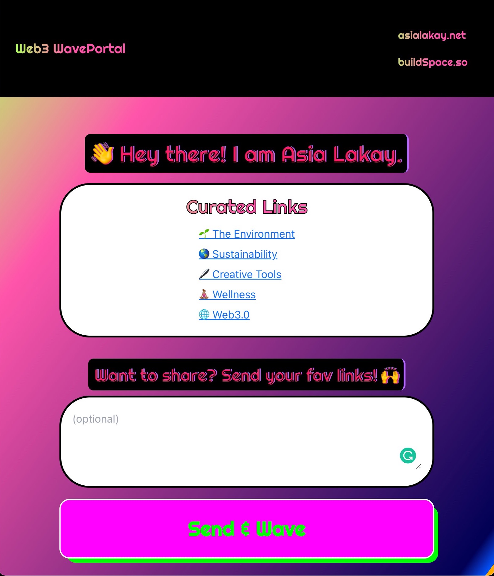 GitHub - asiakay/wave-portal-app: Buildspace Hackathon Project 1: Build a Web3 app with Solidity