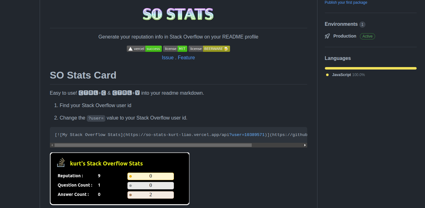 GitHub - kurt-liao/so-stats: Show your Stack Overflow Stats on your GitHub profile.
