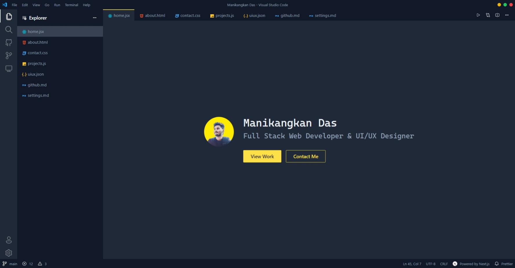 GitHub - manikangkan/portfolio: VS Code themed portfolio building on the top of next.js👷🏻‍♀️