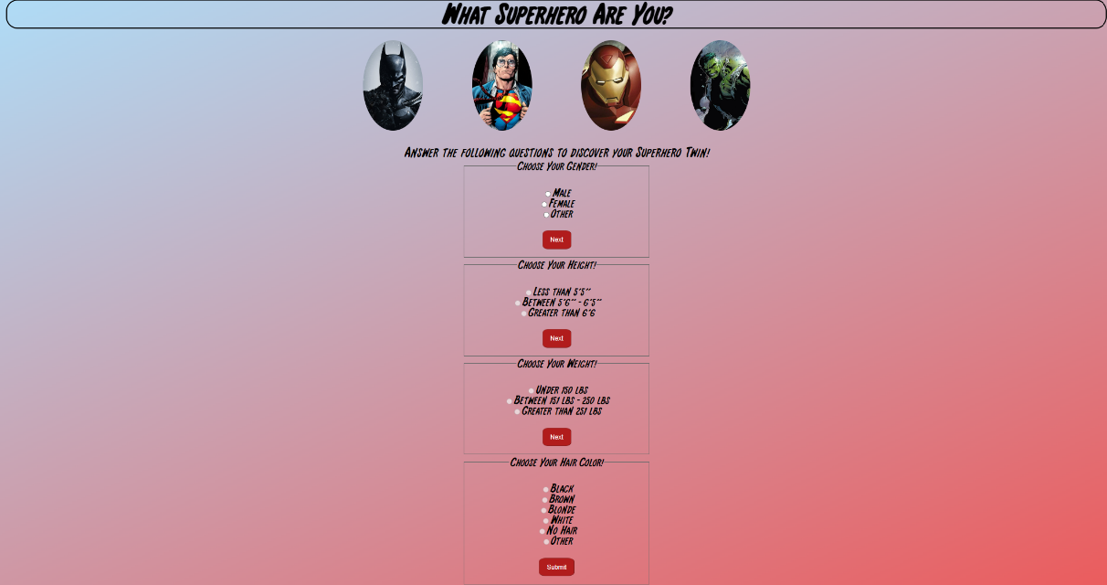 GitHub - conniedc1206/what-superhero-are-you-app: With our single-page ...