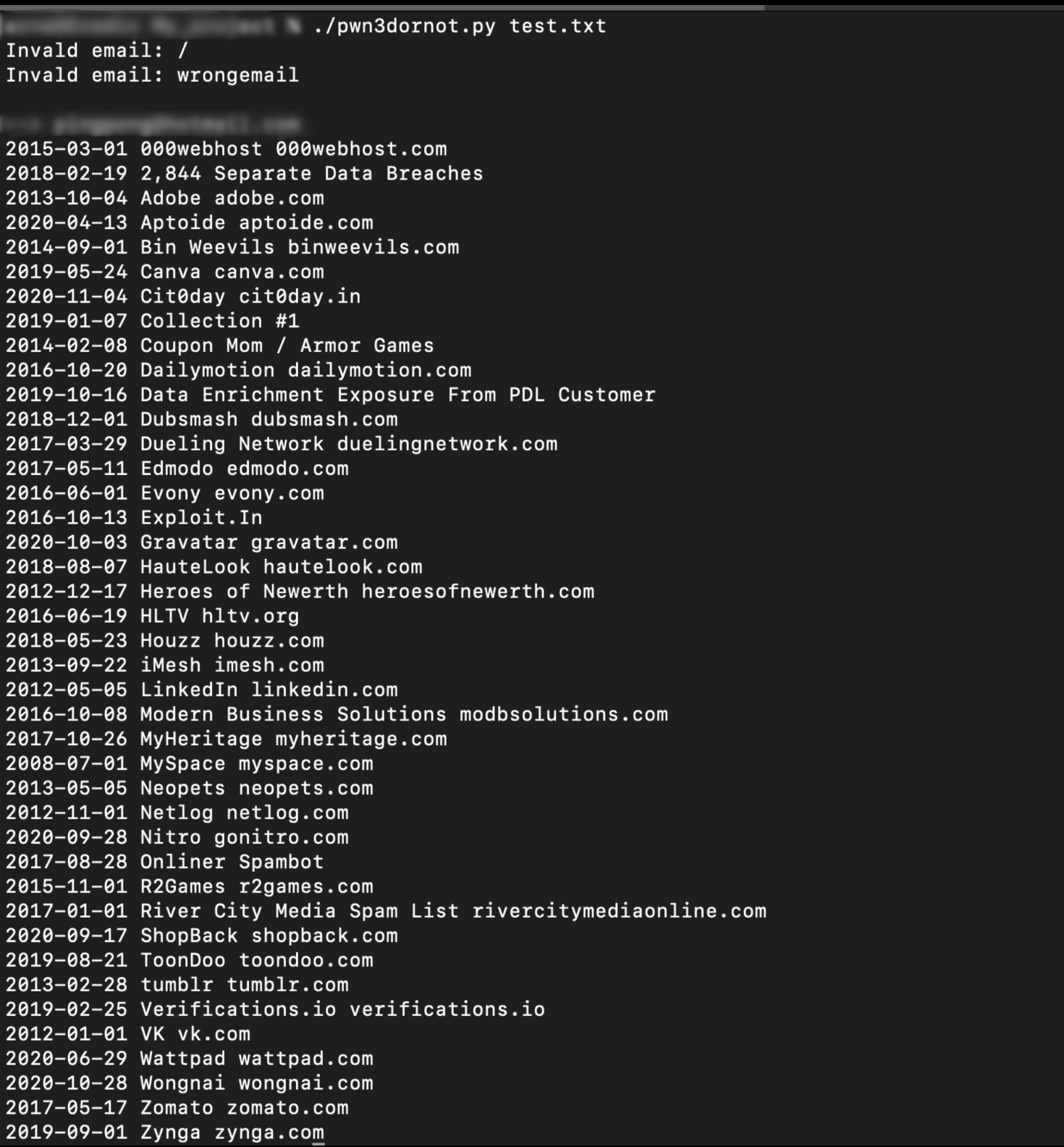 Github Doomed5gpwn3dornot Python Script That Takes Emails And Checks Them For Breaches