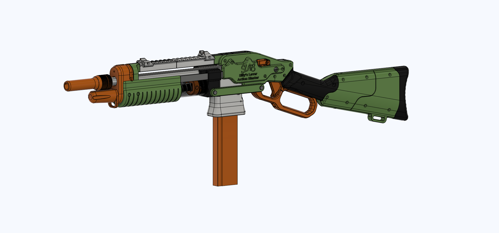 GitHub - Sillybutts/SLAB: The SLAB: Silly's Lever Action Blaster. Talon fed lever action springer.