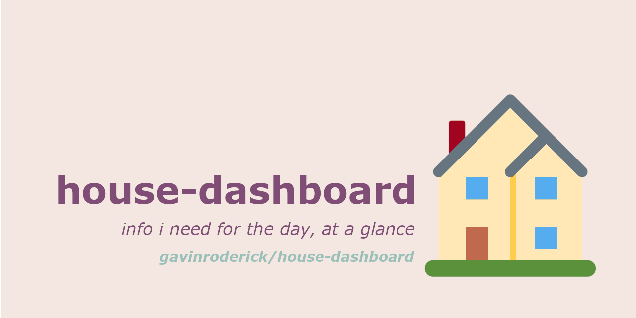GitHub - gavinroderick/house-dashboard: info I need for the day, at a ...