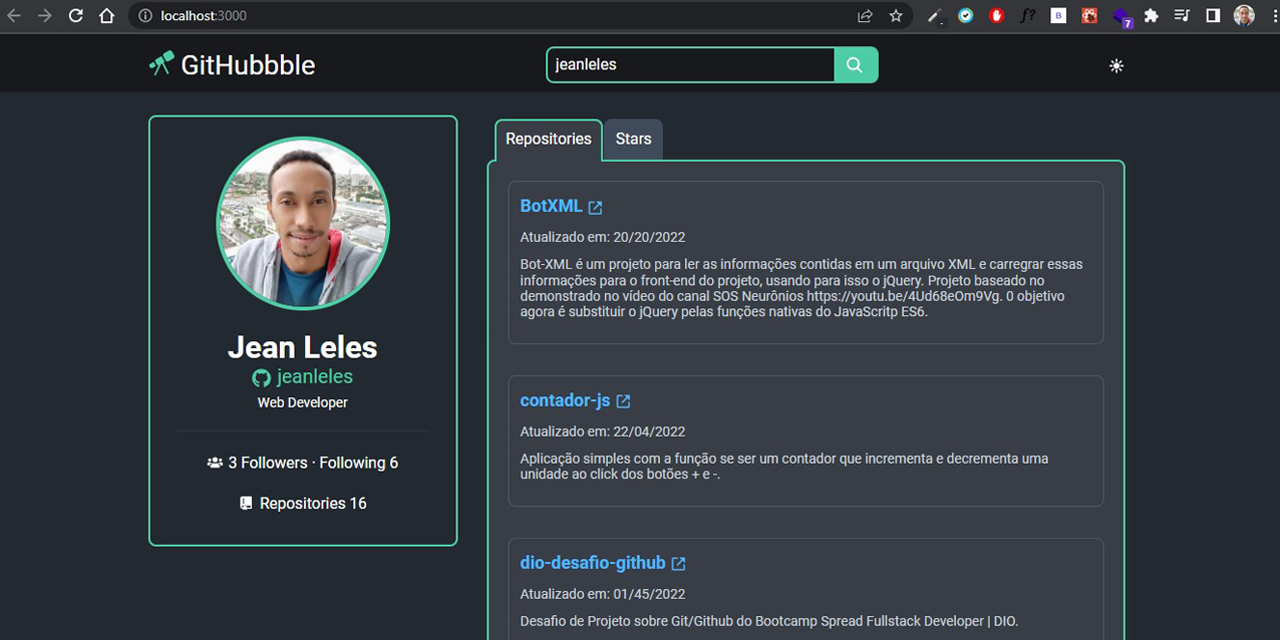 Github Jeanleles Githubbble Aplicação Web Em React Baseada Nas