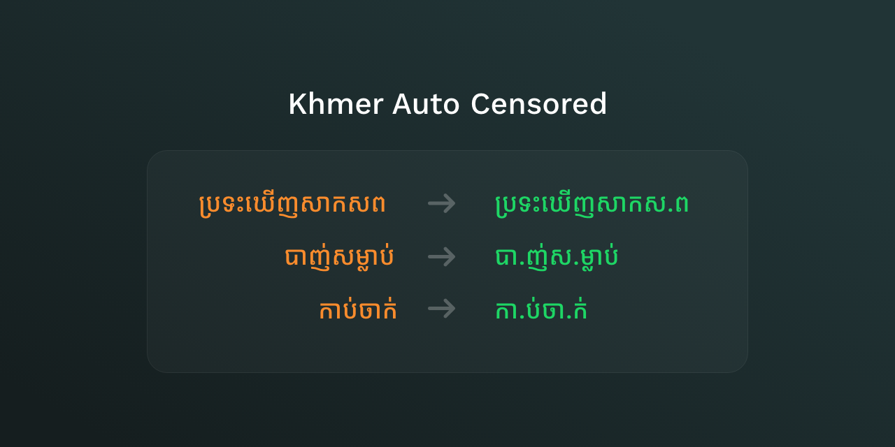 GitHub - seanghay/khmer-auto-censored: Automatically censored/uncensored Khmer text