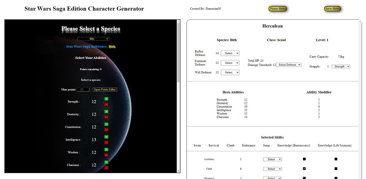 GitHub - Damerian00/swSagaCharGen: Star Wars Saga Character Generator
