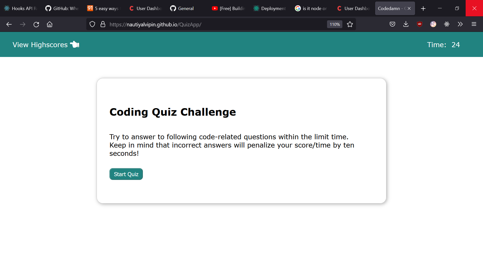 GitHub - NautiyalVipin/QuizApp: CodeDamn Project -3