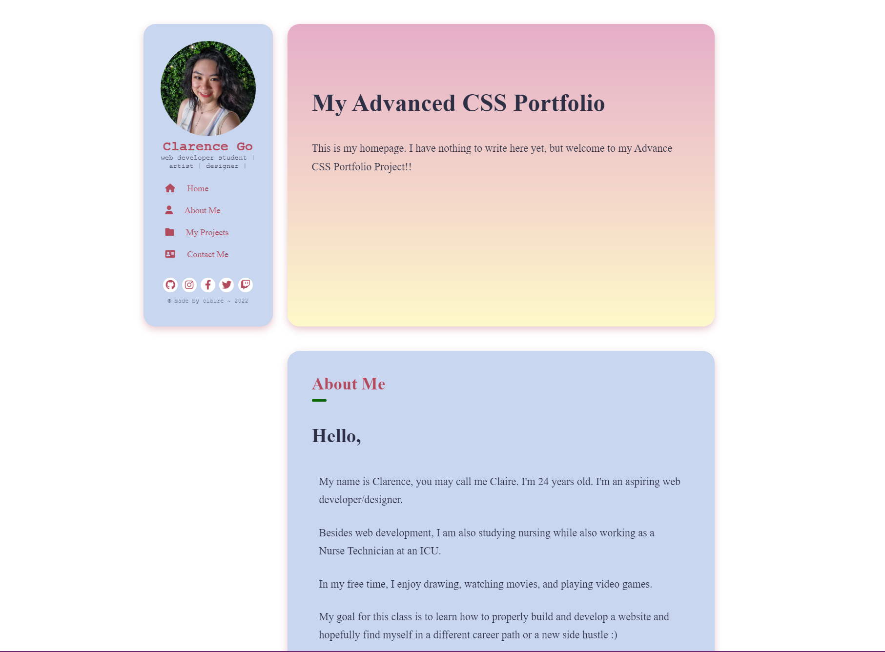 GitHub - cmariego97/Claire-s-Pastel-Portfolio: challenge to make a ...