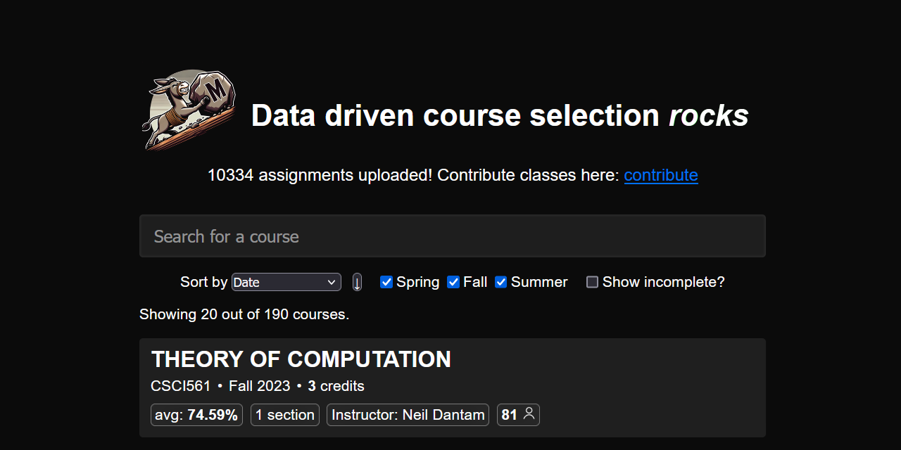 GitHub - shanecranor/mines-rocks: See historical course data with average exam scores and more!