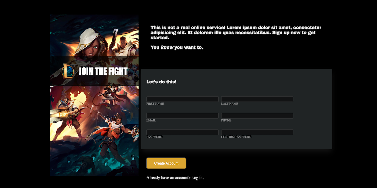 GitHub - hansdav/sign-up-form: mock sign-up form with a League of ...