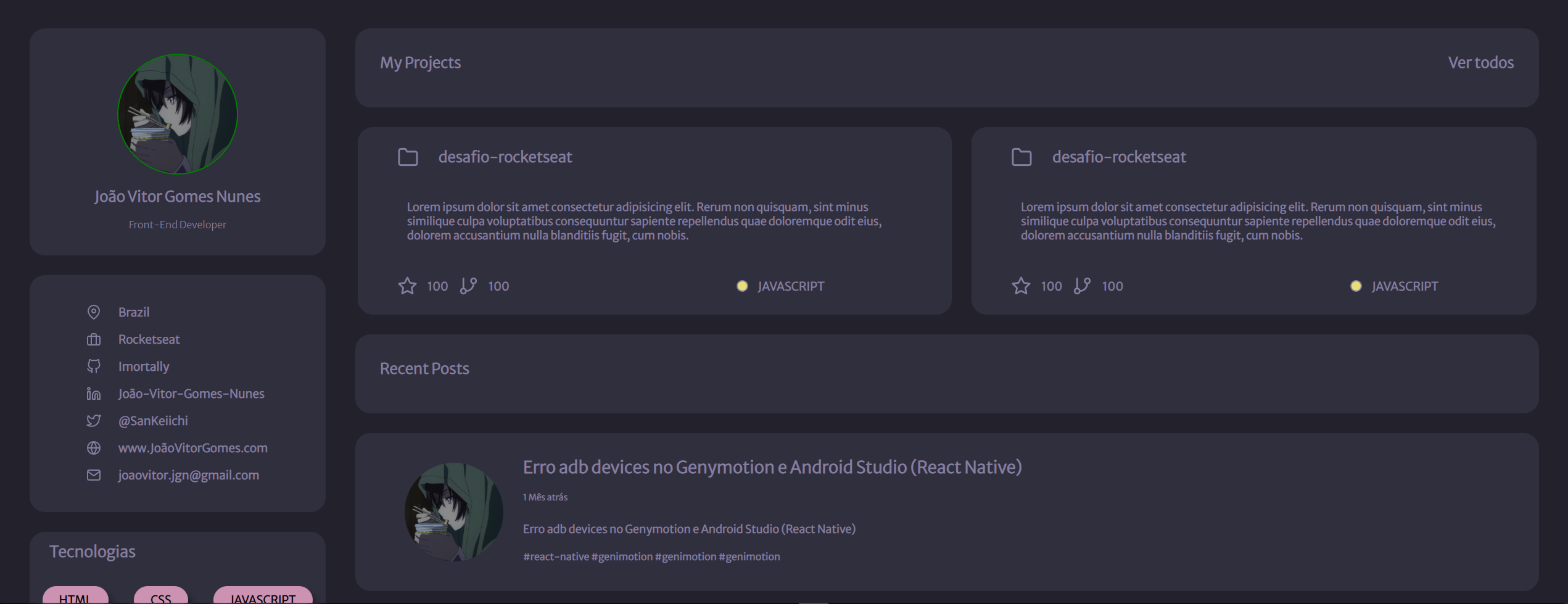 Github Imortallly Portcurso Rocketseat Portfólio Feito Seguindo As Aulas Do Curso Da Rocketseat