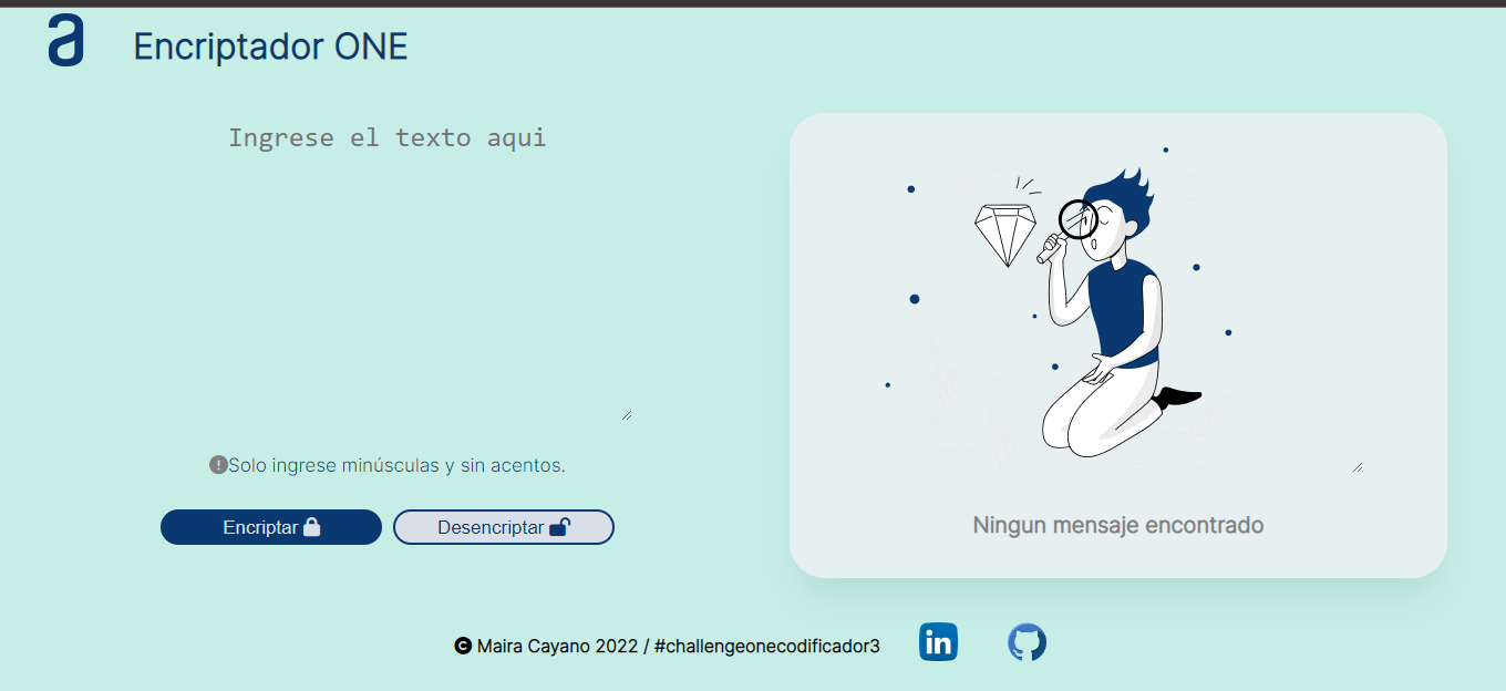 GitHub - maiCay/encriptador-one: Challenge desarrollado para el programa ONE.