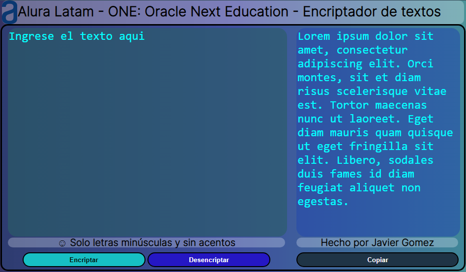 GitHub - JavierGJ9/Encriptador-de-textos: Proyecto encriptador de textos