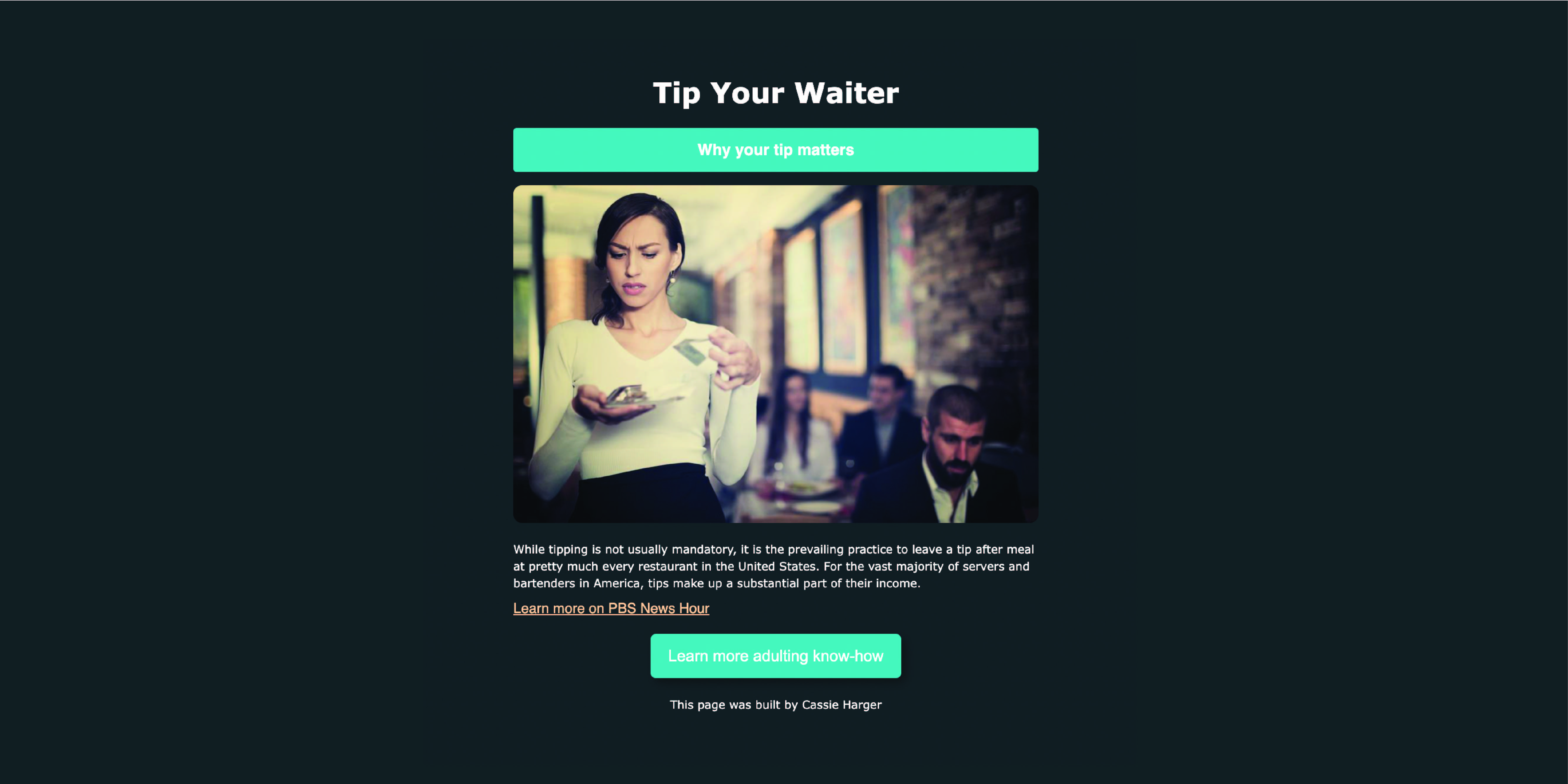 GitHub - cassandraharger/Tip-Your-Waiter: Webpage discussing the importance of tipping in the ...