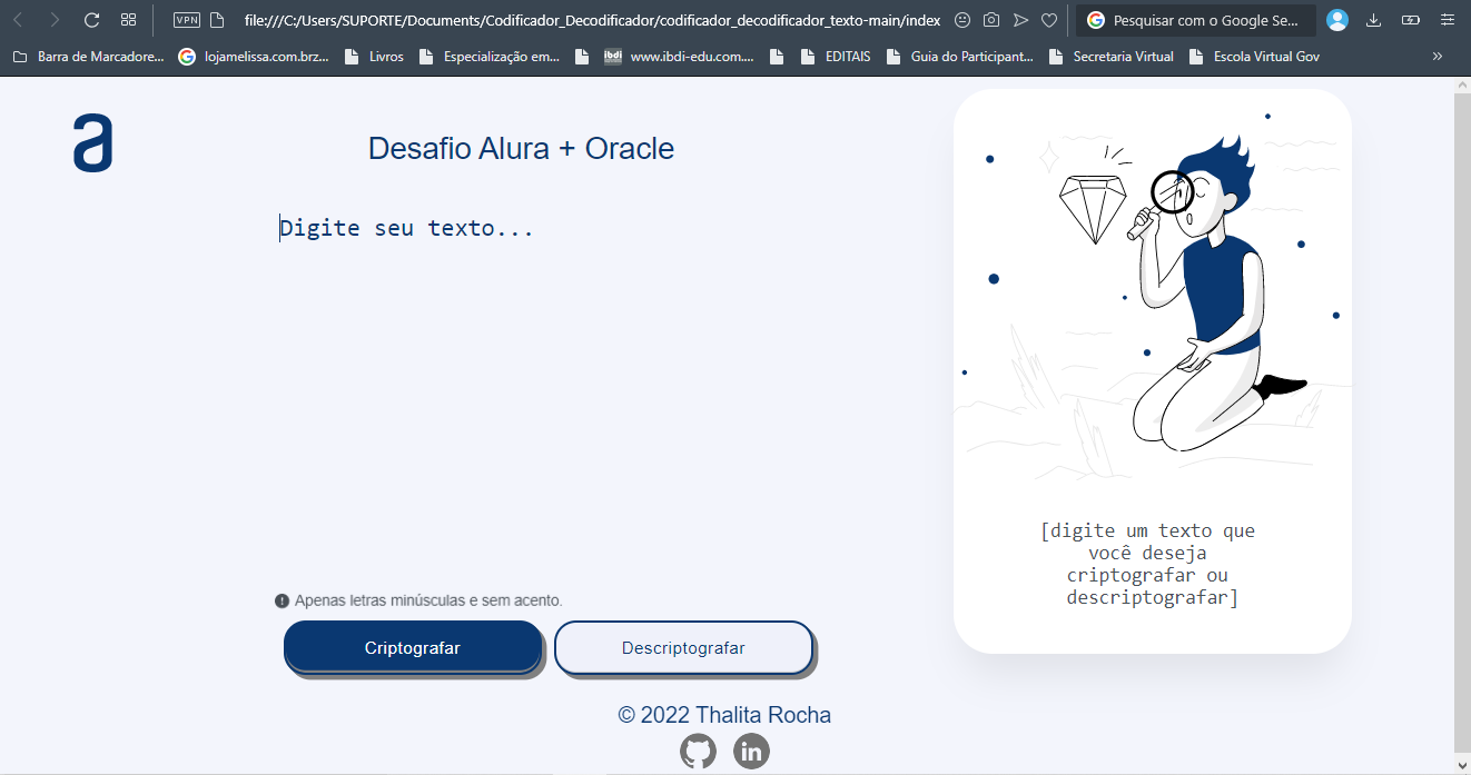 GitHub - lytarocha/-Codificador-Decodificador--Challenge-ALURA-ORACLE: Primeiro desafio de ...