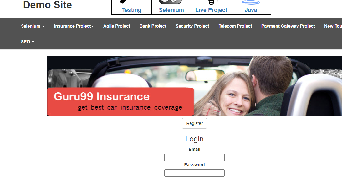 GitHub - avicek0/demoguru99AutomationUsingCypress: "https://demo.guru99.com/insurance/v1/header ...