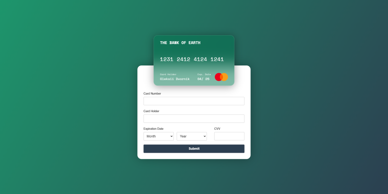 GitHub - OleksiiDvornik/stylish-credit-card-form: Stylish credit card form on native JS