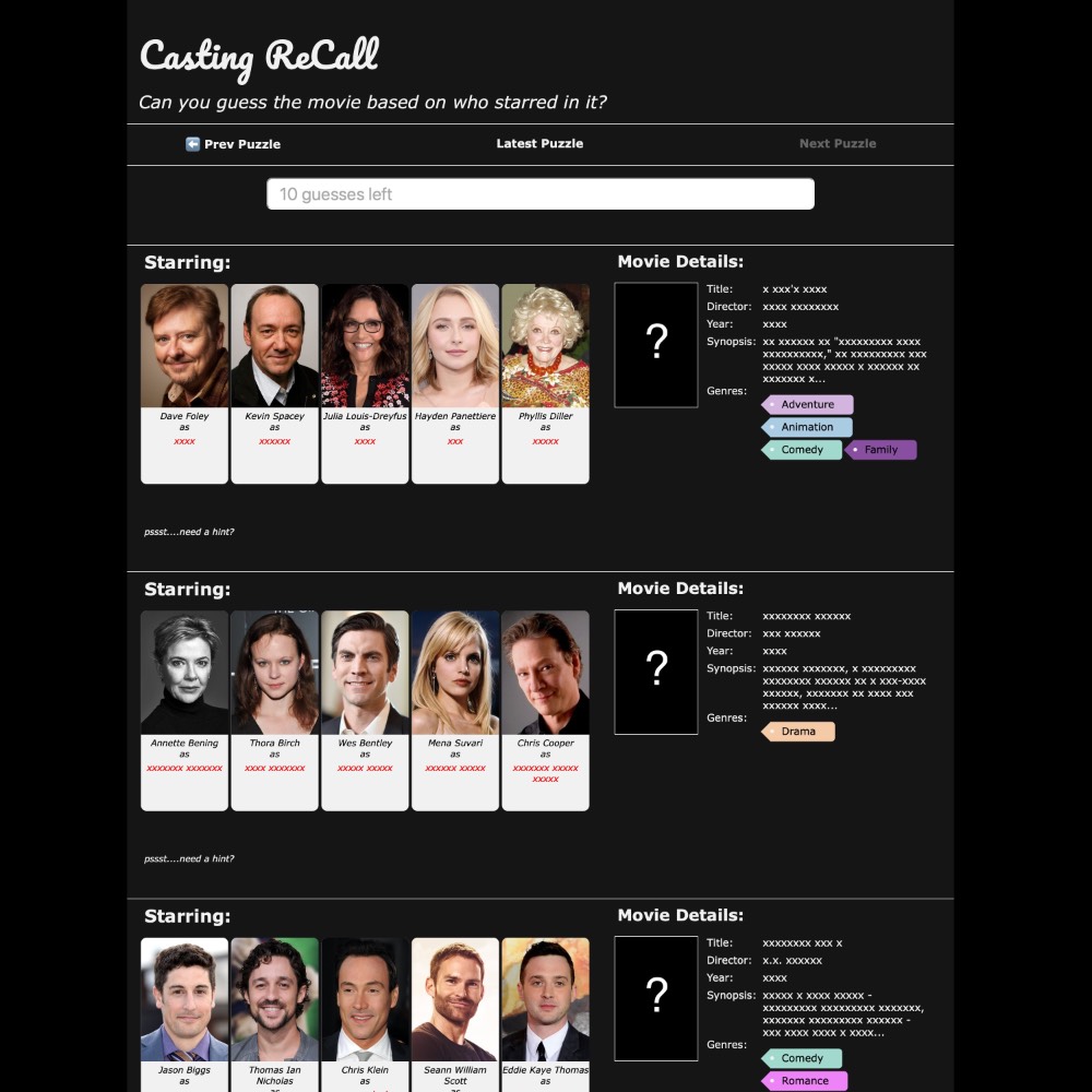 GitHub - matthewcsimpson/CastingRecall-v1-Frontend: Casting ReCall is a movie guessing game ...