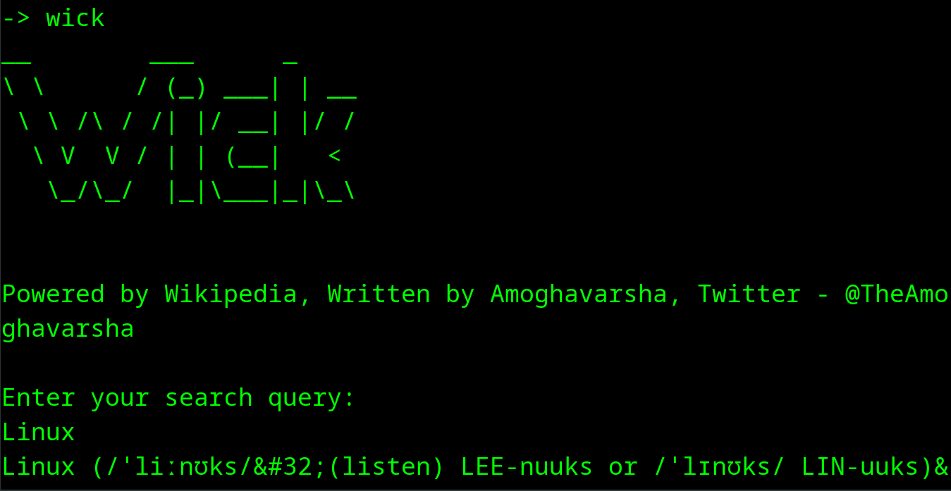 GitHub - The-Amoghavarsha/Wick: Wick is a Wikipedia CLI